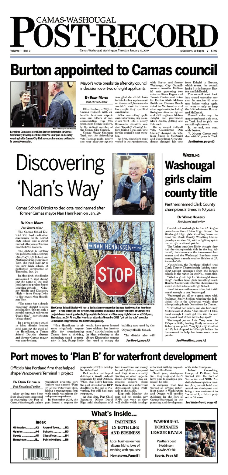Thursday, Jan. 17th - Camas-Washougal Post-Record